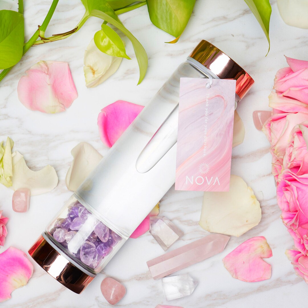 Rose Gold Wellness Crystal Elixir Infused Gem Water Bottle With Tea ...
