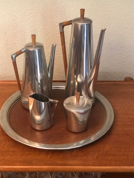 Mid Century Modern Pewter Teak Coffee-tea Set. - Etsy