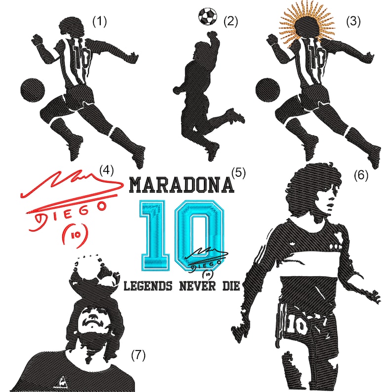 Maradona Embroidery Designs for Machine Embroidery, 7 Designs - Etsy