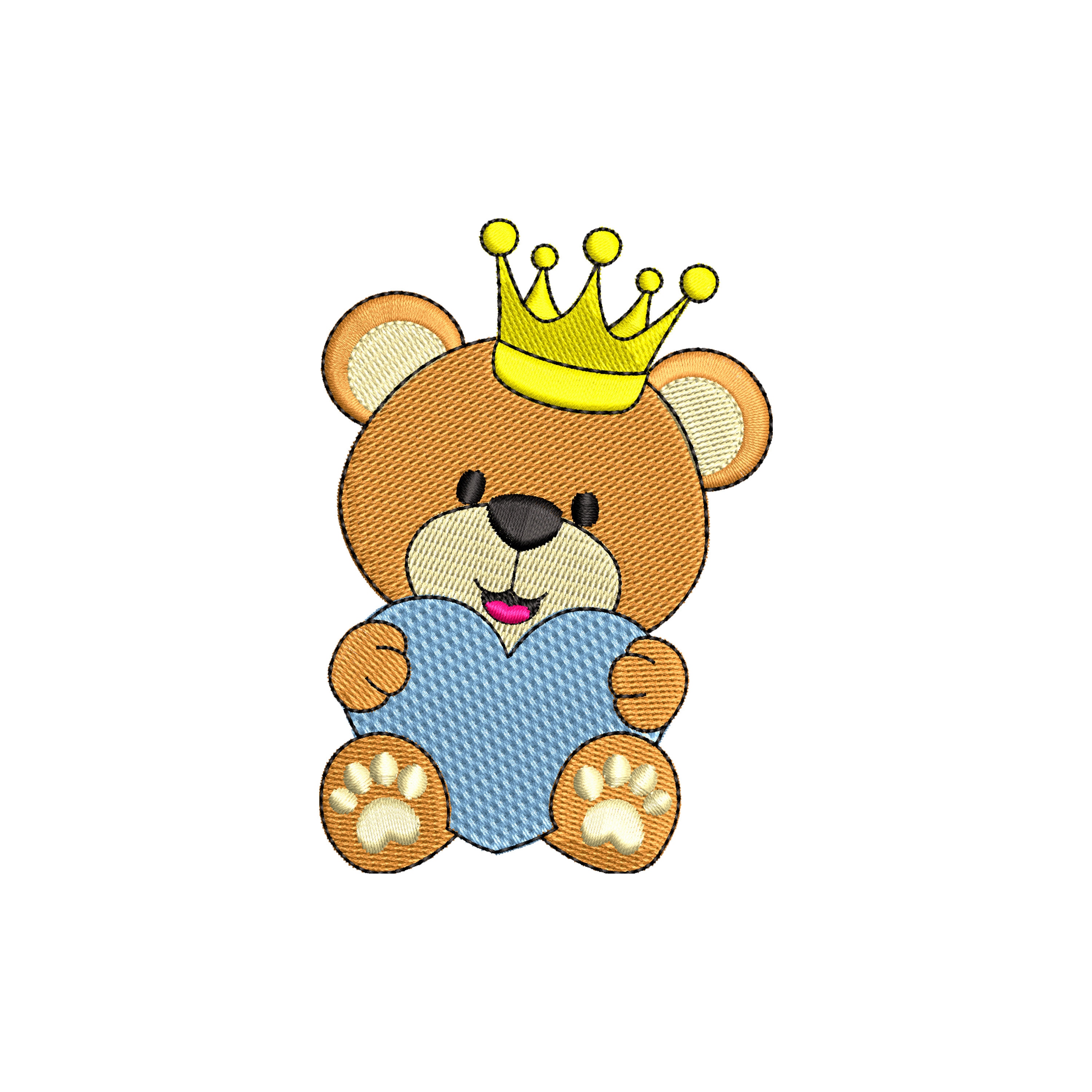 Baby Bear Embroidery Design With Heart and Crown, for Embroidery ...