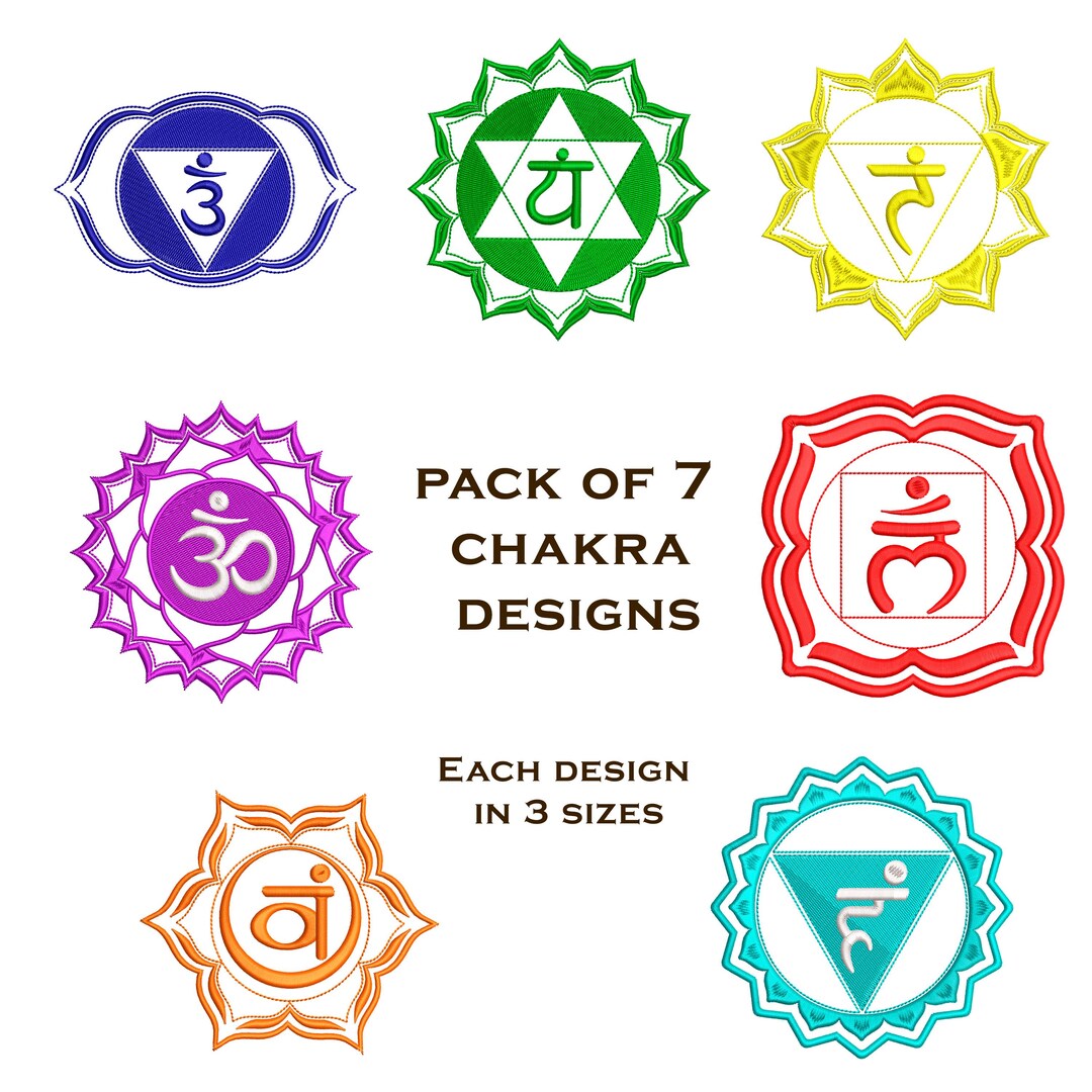Digital Embroidery Designs Complete Pack 7 Chakras 3 Sizes - Etsy
