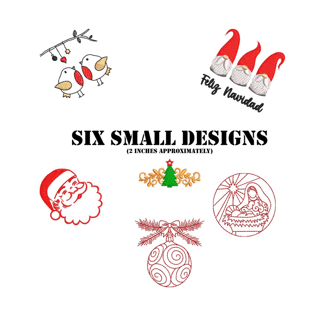 Small Christmas Embroidery Designs, for Machine Embroidery, 6 Designs ...