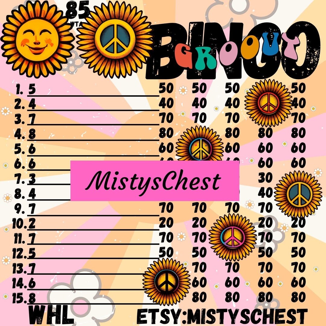 Groovy Bingo Card (digital Download) - Etsy