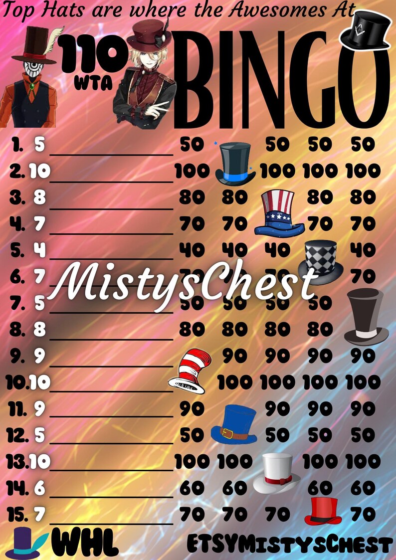 Hat Bingo Card - Etsy