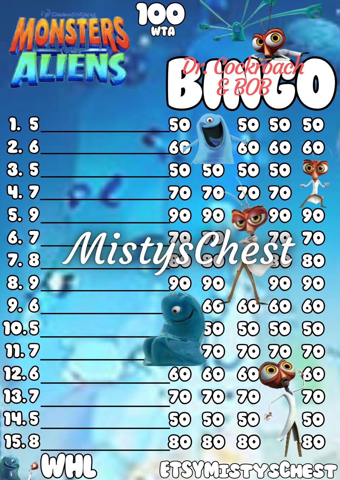 Monsters Vs Aliens Bingo Game - Etsy