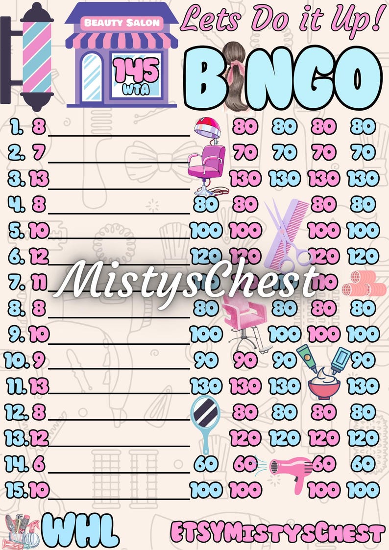 Beauty Salon Bingo Game (digital Download) - Etsy