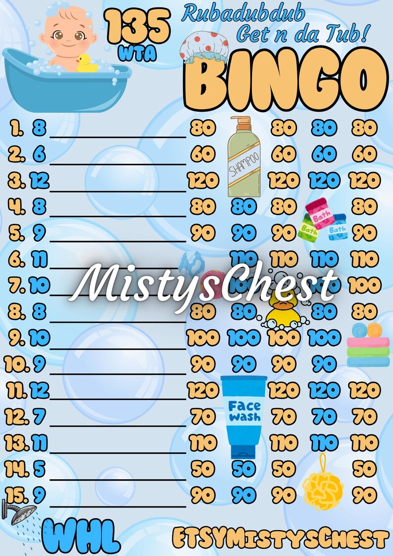 Bath Time Bingo Game (digital Download) - Etsy