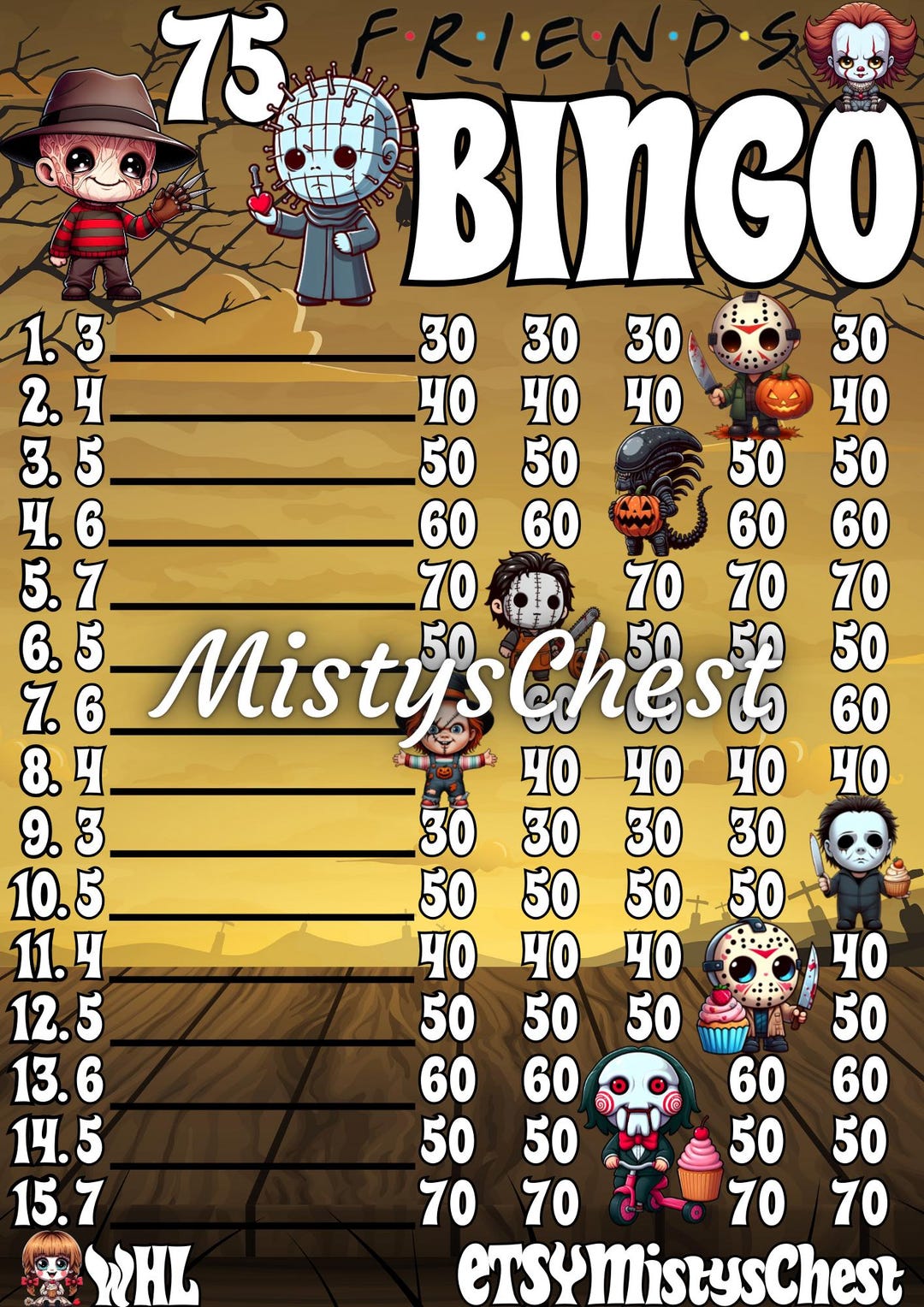 Horror Movie Character Bingo Game - Etsy