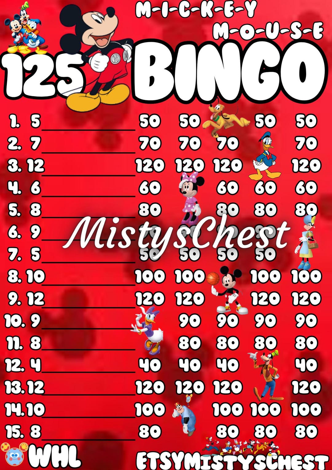 Mickey Mouse Bingo Game, 125 WTA - Etsy