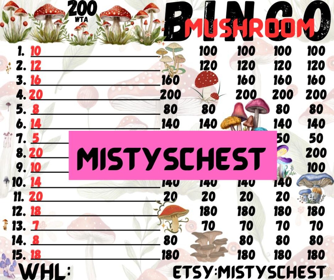 Mushroom Bingo Card - Etsy Australia