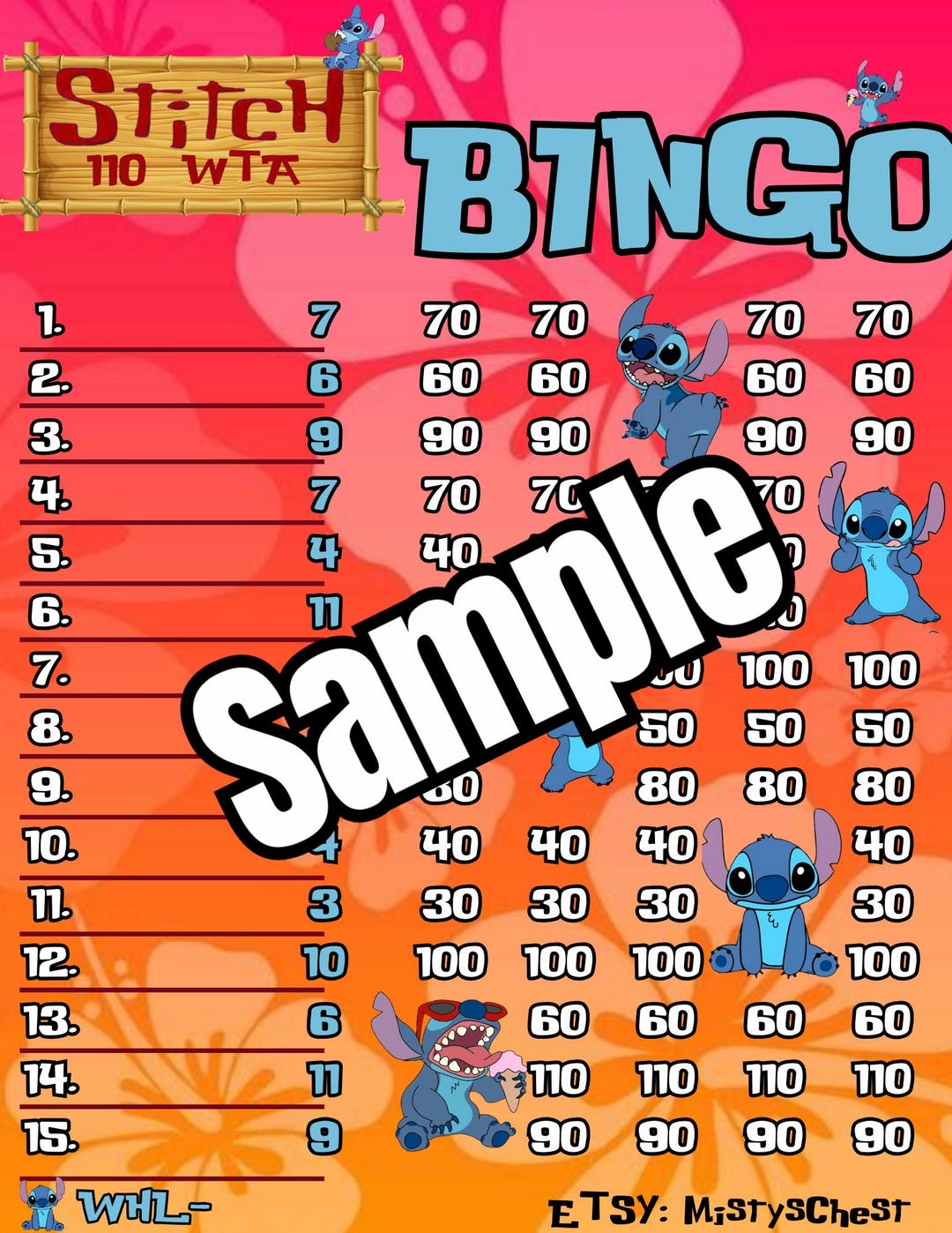 110 WTA Bingo Board - Etsy