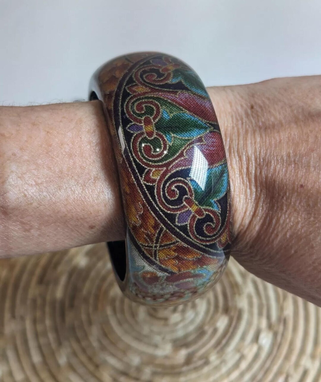 Chunky Vintage Carlos Sobral Lucite Bangle Boho Fabric Bracelet Signed ...
