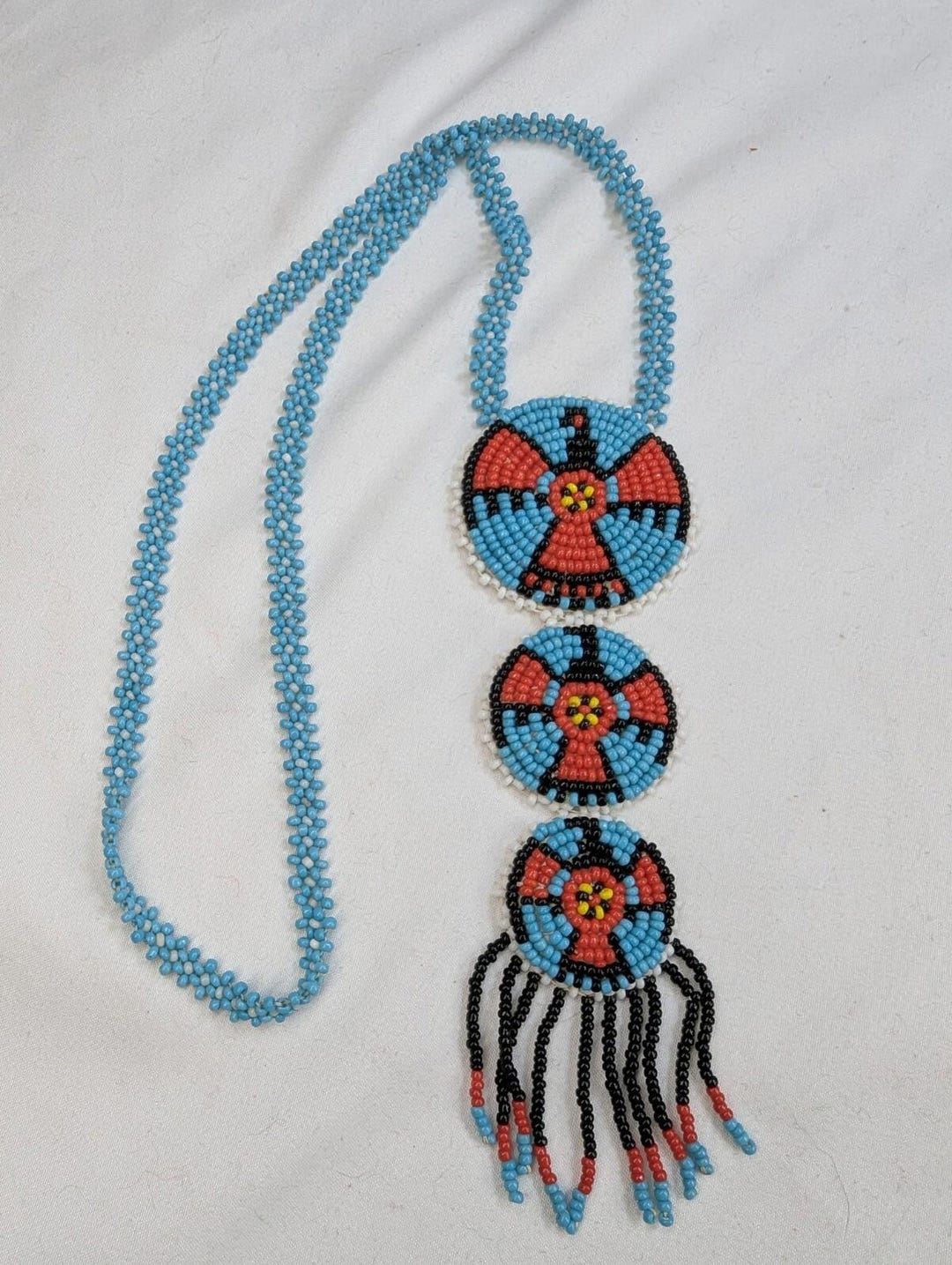 Unisex Vintage Hand Beaded Seed Bead Native American Thunderbird 24 ...