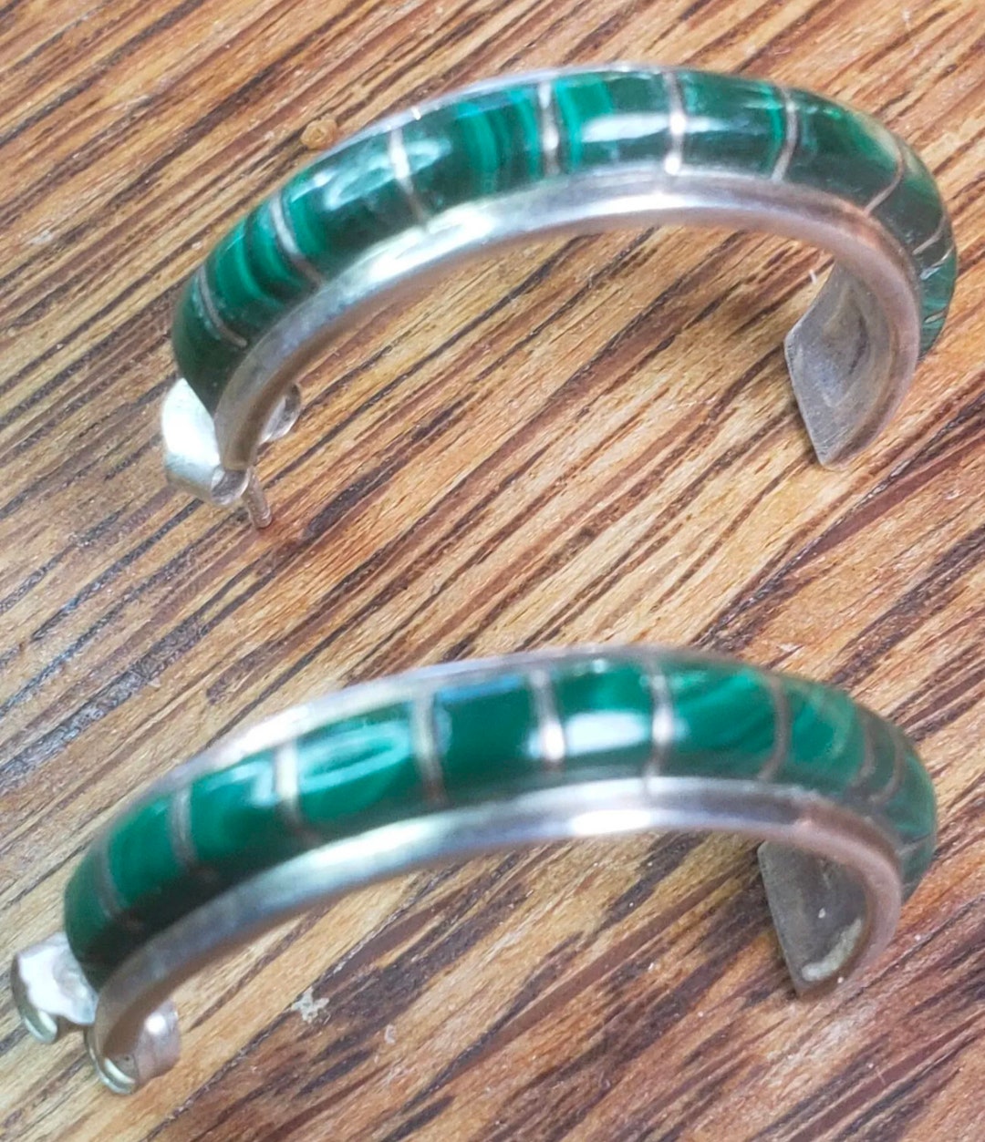 Women's Vintage Nastacio Sterling Silver Malachite Half Hoop Handmade ...