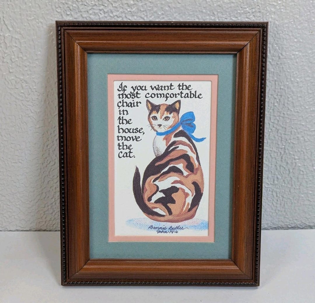 Vintage Bonnie Butler Calligraphy Print Calico Cat Framed Picture 8.5x6 ...