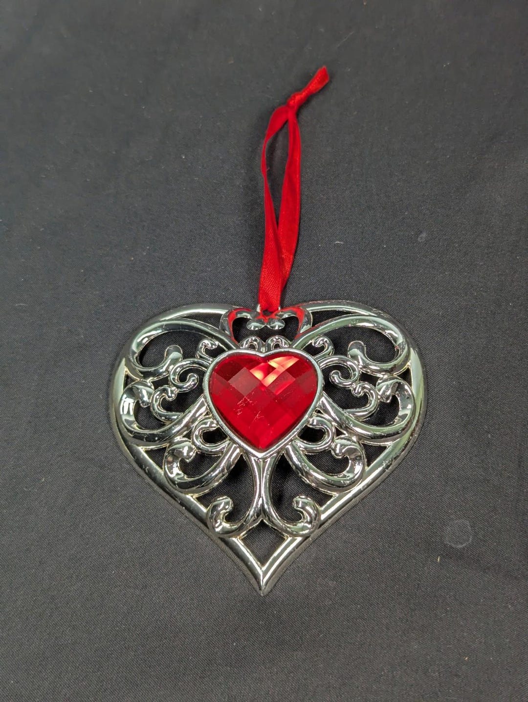 Vintage Lenox Silver Plated Red Bejeweled Collection Hanging Heart ...