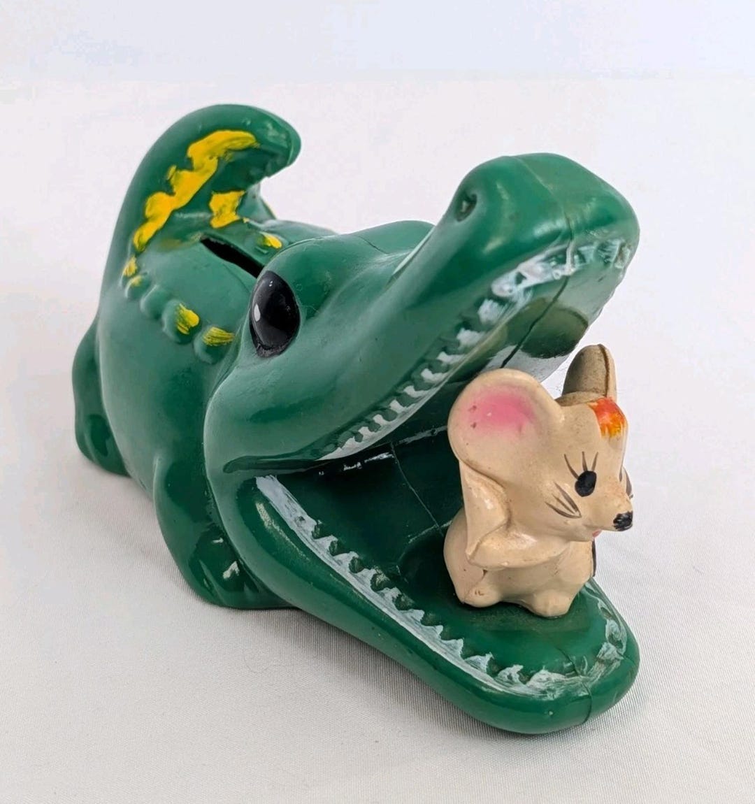 Vtg 1950s Green Plastic Alligator W/mouse Bank Original Stopper Hong ...