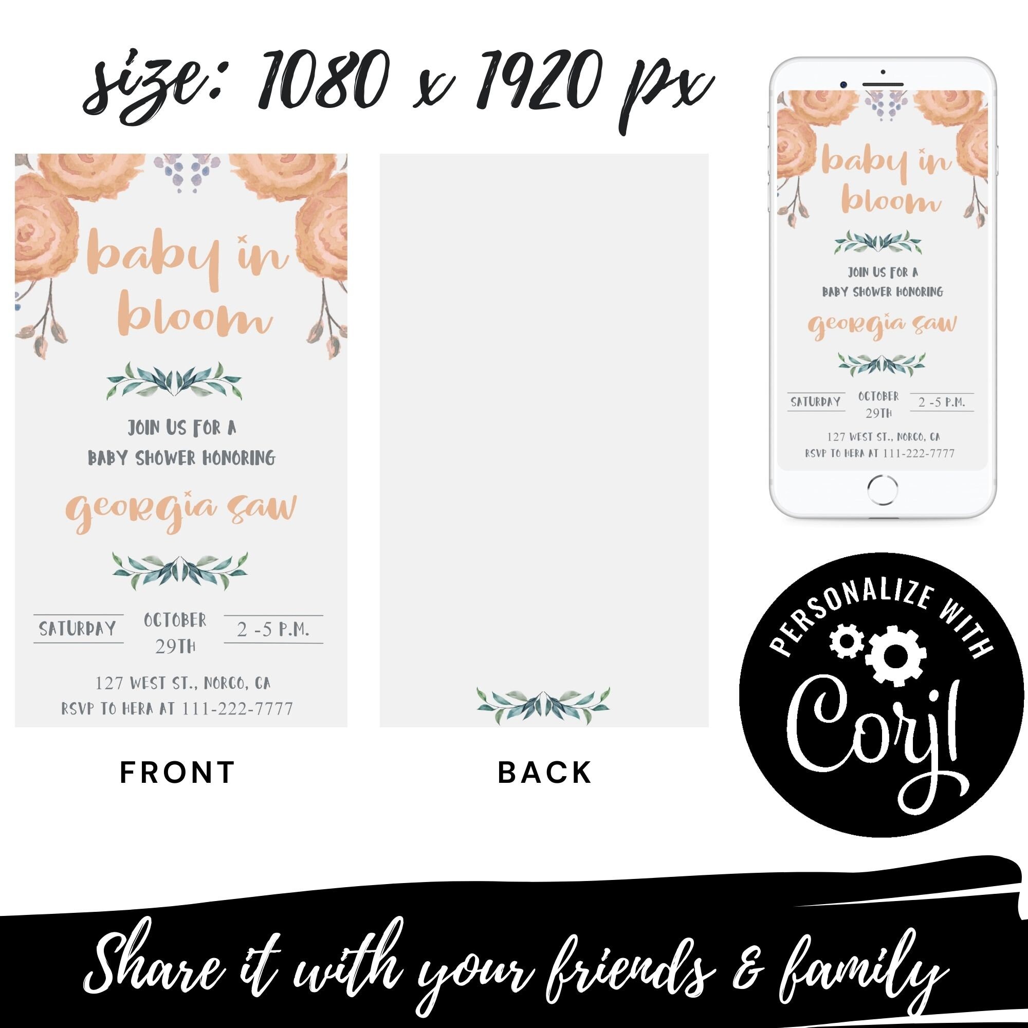 Digital Baby Shower Invitation Boy or Girl Evite Baby in Bloom Pink ...