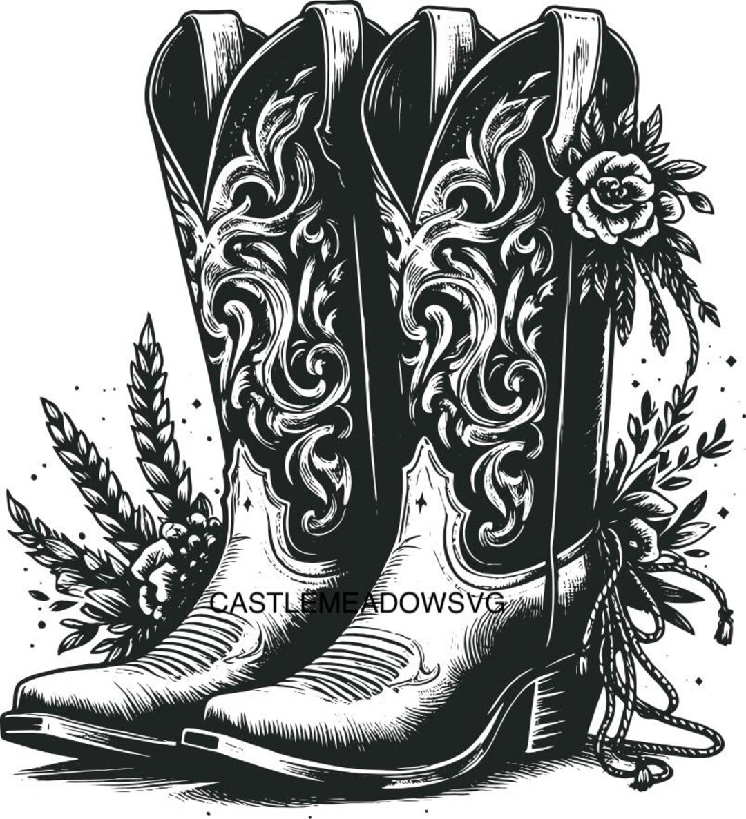 Floral Romantic Cowboy Boots SVG // PDF // PNG Engraving File - Etsy