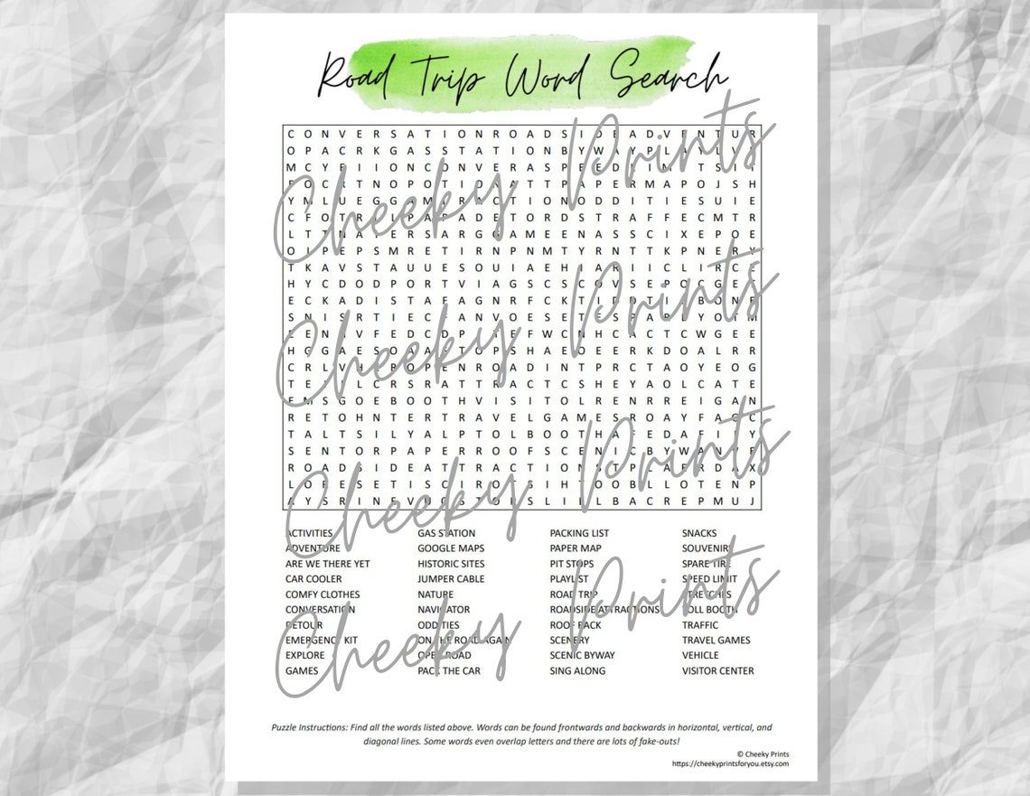 Road Trip Word Search Puzzle for Adults | Printable Travel Games ...