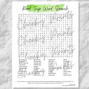 Road Trip Word Search Puzzle for Adults | Printable Travel Games ...