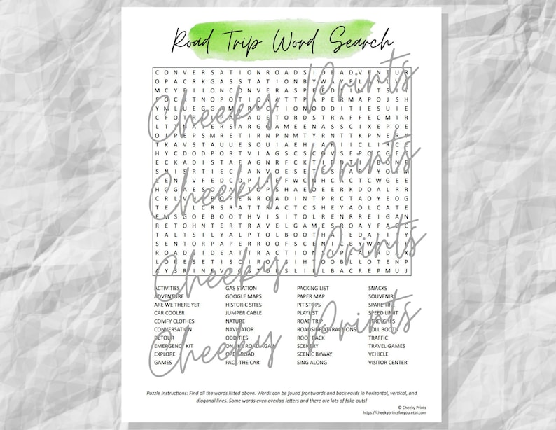 Road Trip Word Search Puzzle for Adults | Printable Travel Games ...