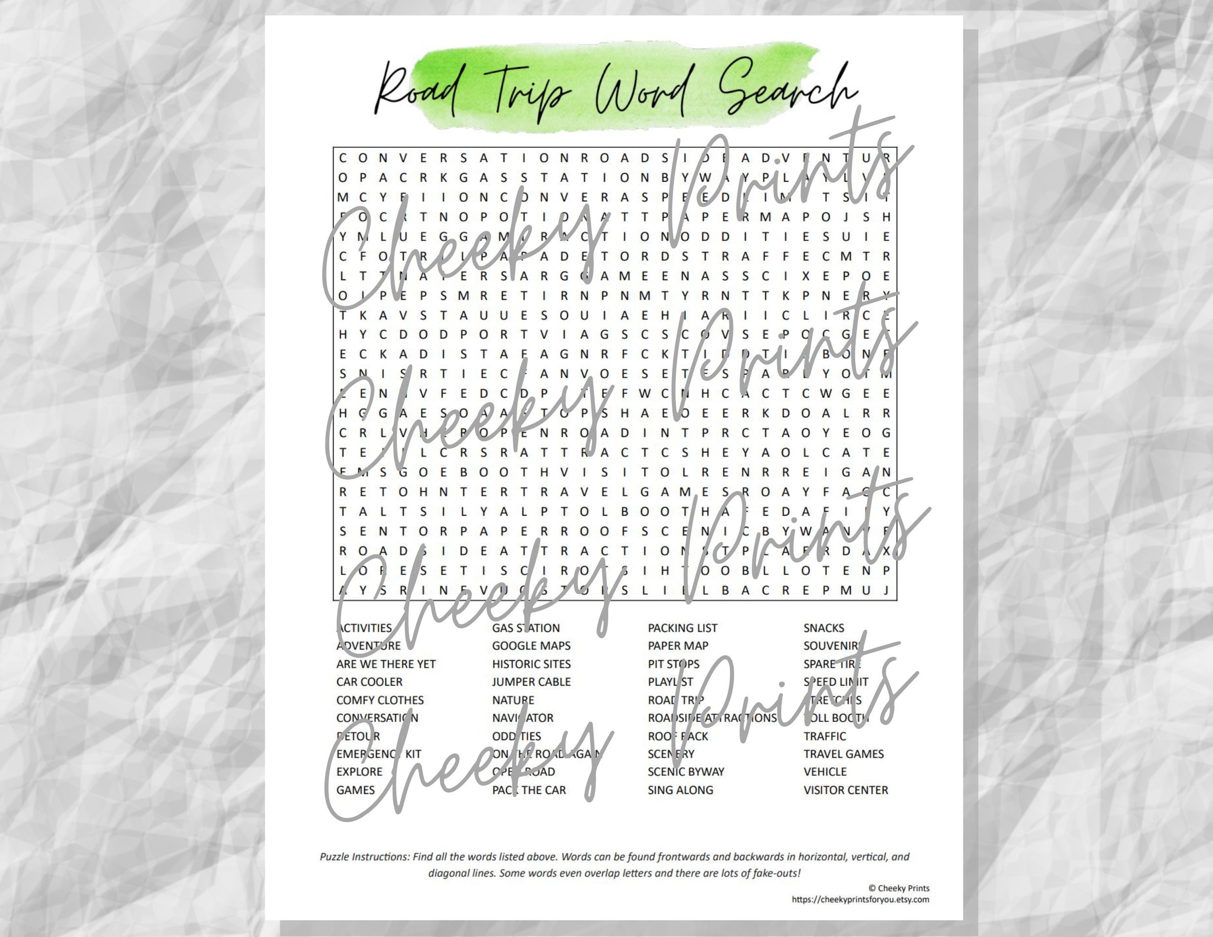 Road Trip Word Search Puzzle for Adults | Printable Travel Games ...