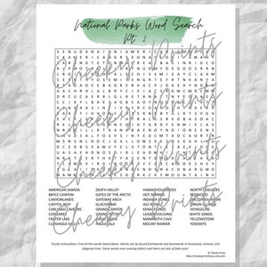 National Parks Word Search Puzzle Part 2 | Printable Travel Road Trip ...