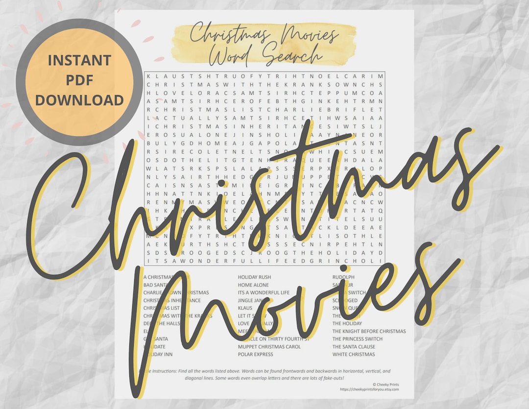 Christmas Movies Word Search Puzzle | Printable Christmas Party Game ...
