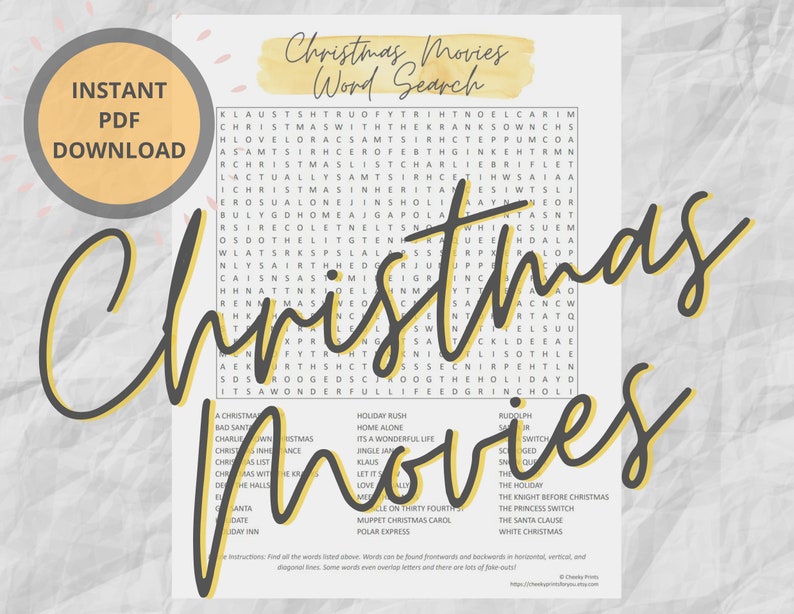 Christmas Movies Word Search Puzzle | Printable Christmas Party Game ...