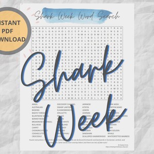 Shark Week Word Search Puzzle | Printable Party Games Activities ...