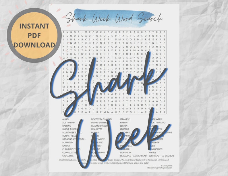 Shark Week Word Search Puzzle | Printable Party Games Activities ...