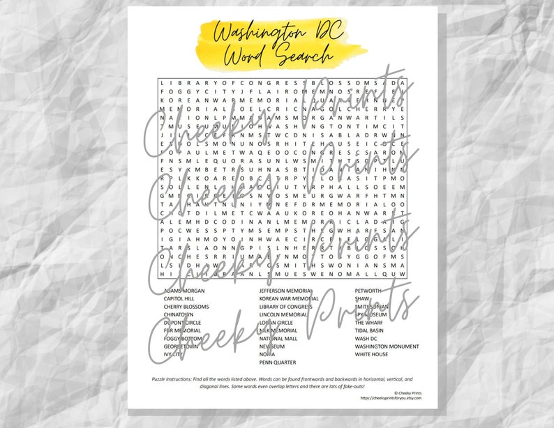 Washington DC Word Search Puzzle | Printable Travel Games | Instant ...