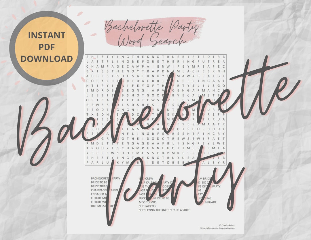 Bachelorette Party Word Search Puzzle | Printable Party Games | Instant ...