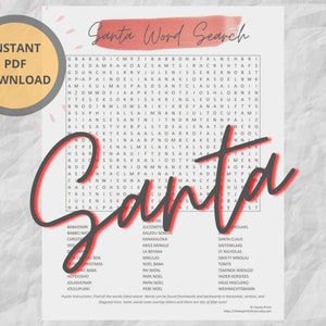 Santa Word Search Puzzle | Printable Christmas Party Adult Christmas ...