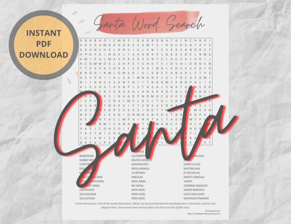 Santa Word Search Puzzle Printable Christmas Party Games - Etsy