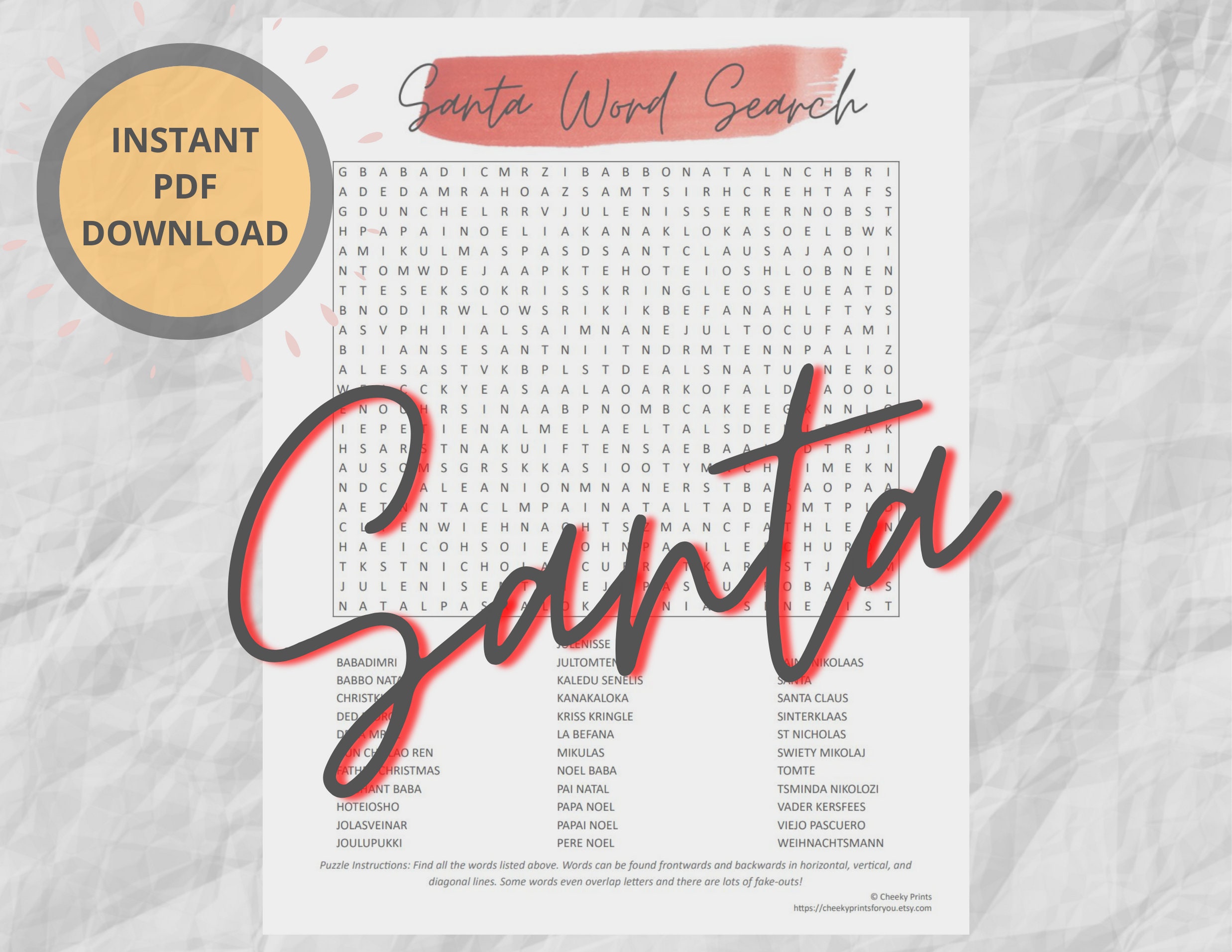 Santa Word Search Puzzle | Printable Christmas Party Adult Christmas ...