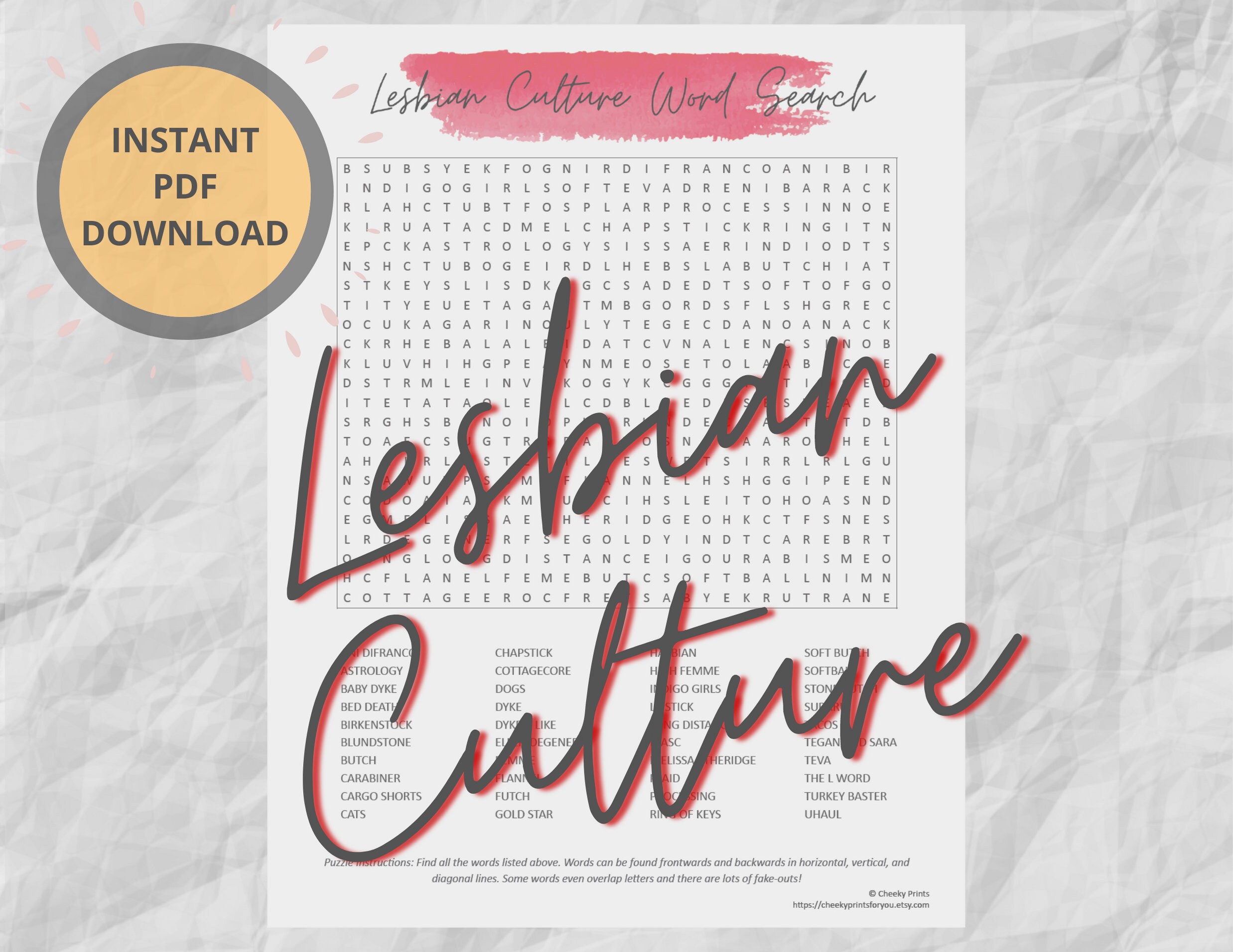 Lesbian Culture Word Search Puzzle LGBTQ Pride Games Queer Gay ...