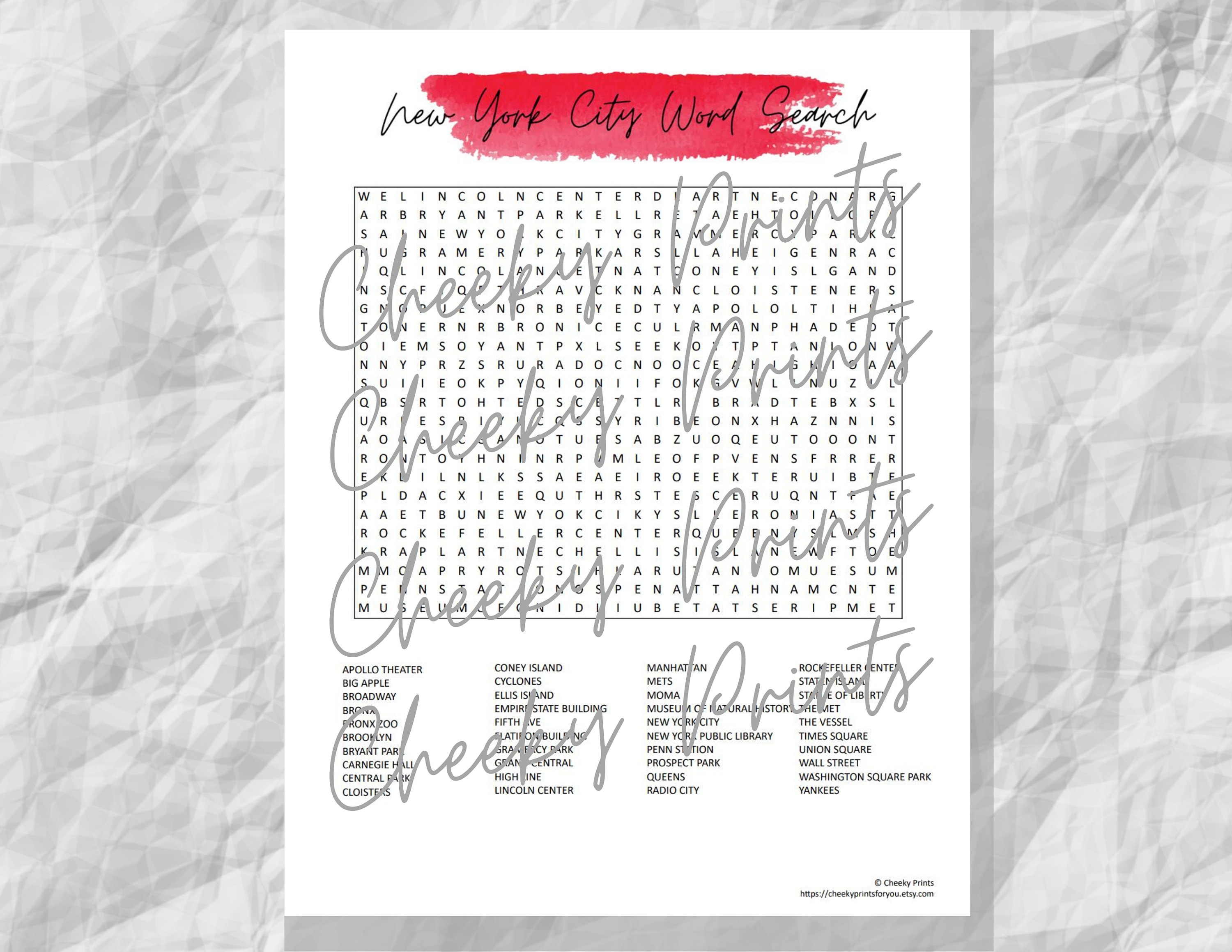 New York City Word Search Puzzle | Printable Travel Games | Instant ...