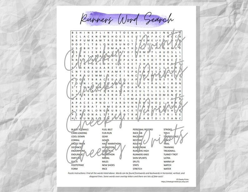 Runners Word Search Puzzle | Running Club Game | Gifts for Runners ...