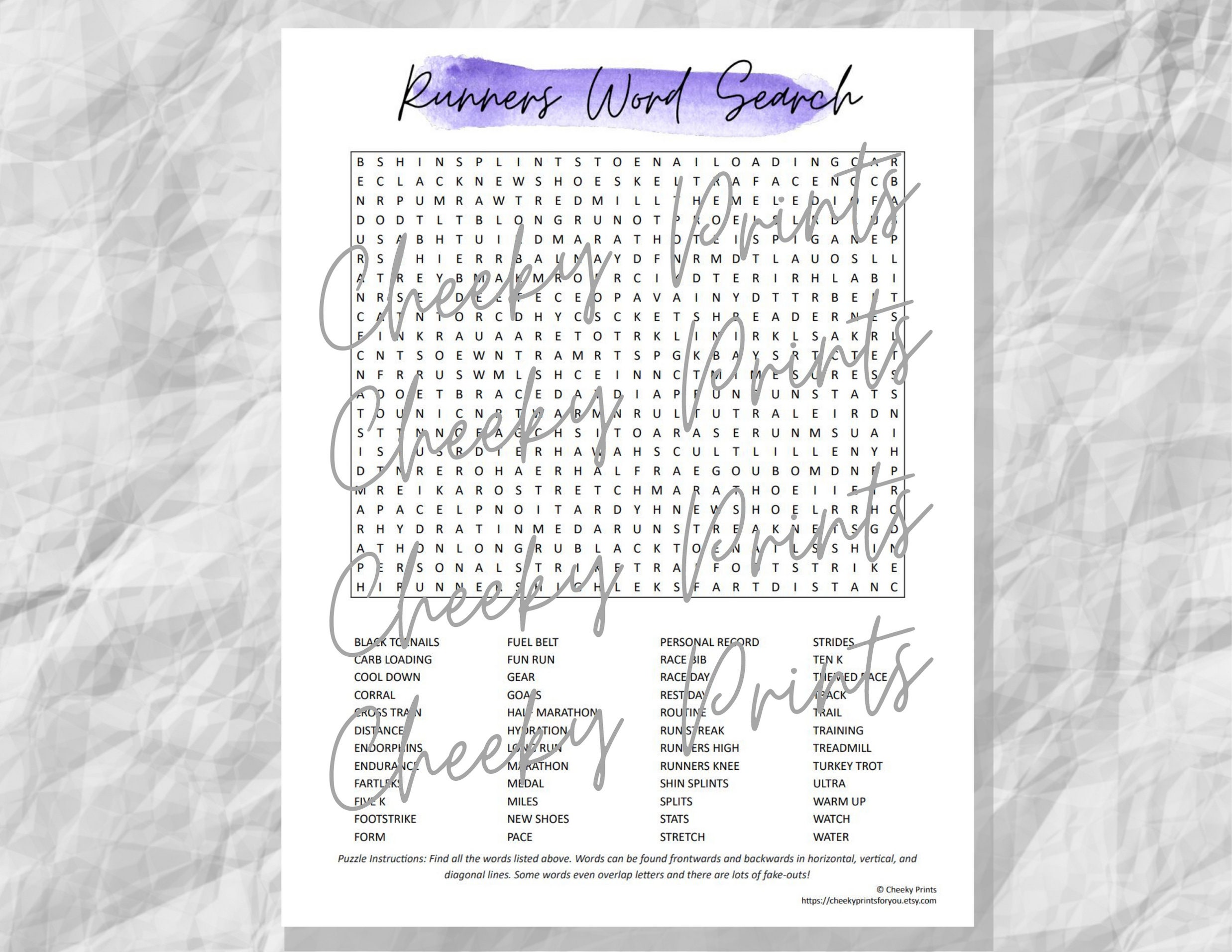 Runners Word Search Puzzle | Running Club Game | Gifts for Runners ...
