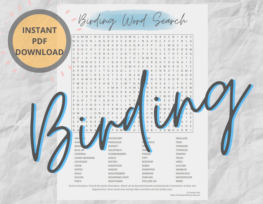 Bird Watching Word Search Puzzle | Printable Games | Instant Download ...
