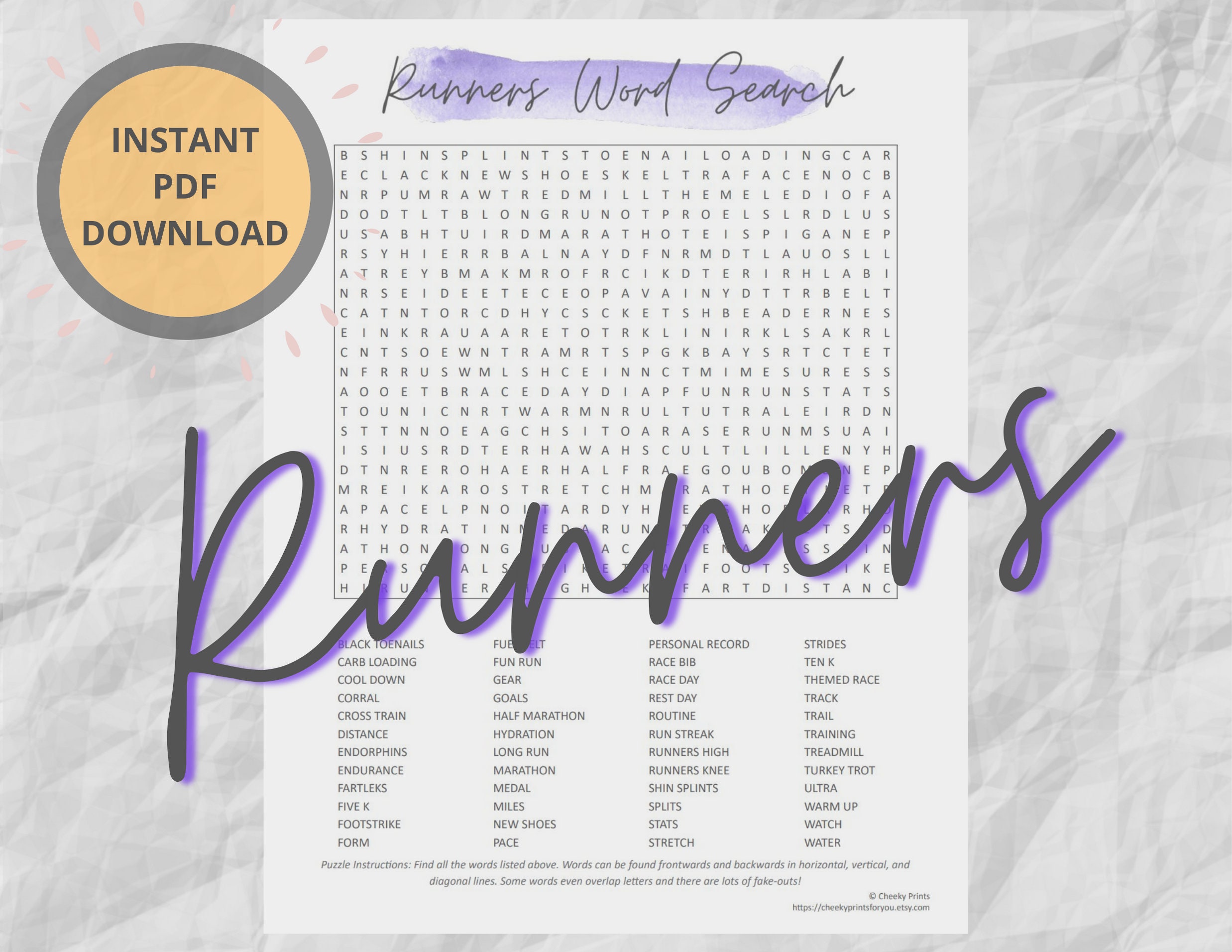 Runners Word Search Puzzle | Running Club Game | Gifts for Runners ...