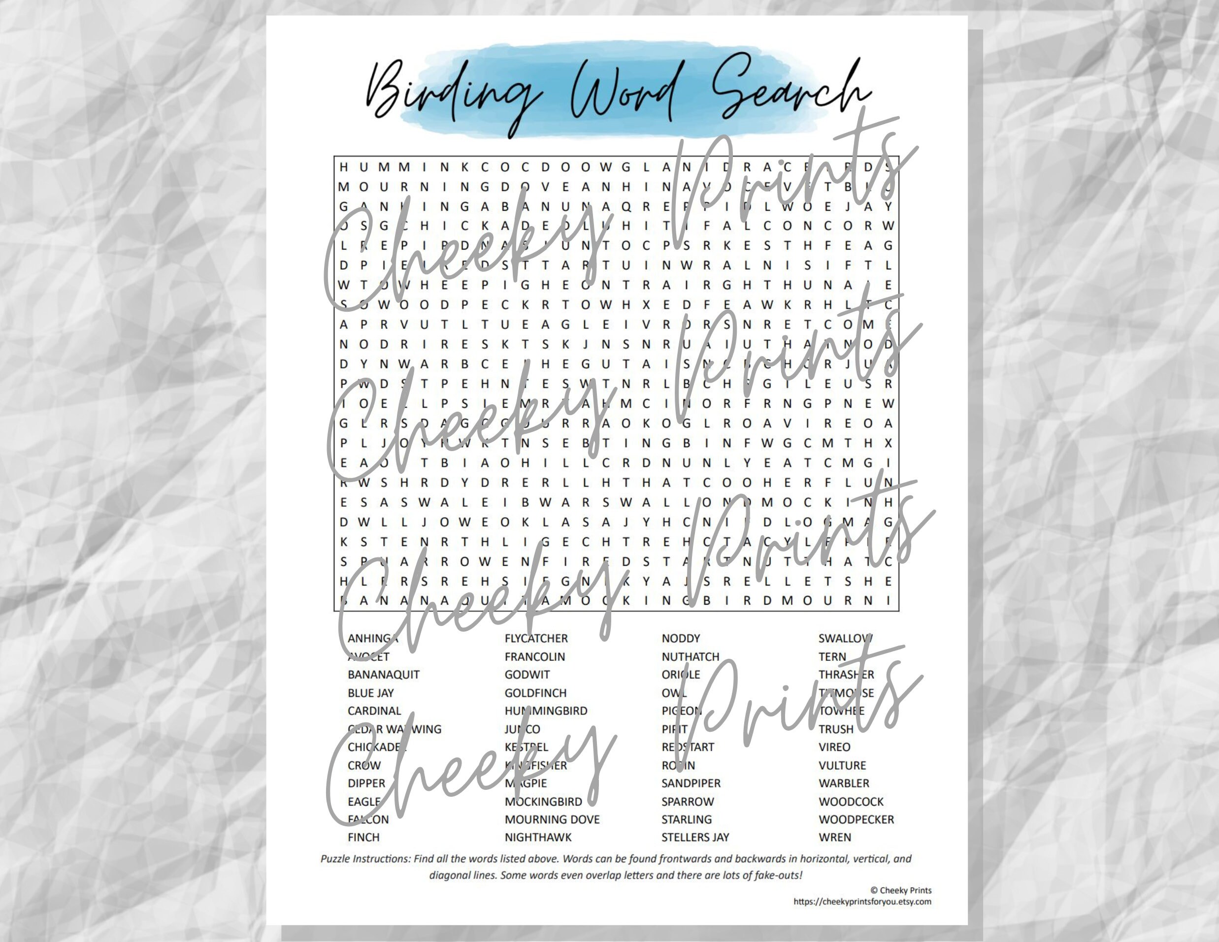 Bird Watching Word Search Puzzle | Printable Games | Instant Download ...