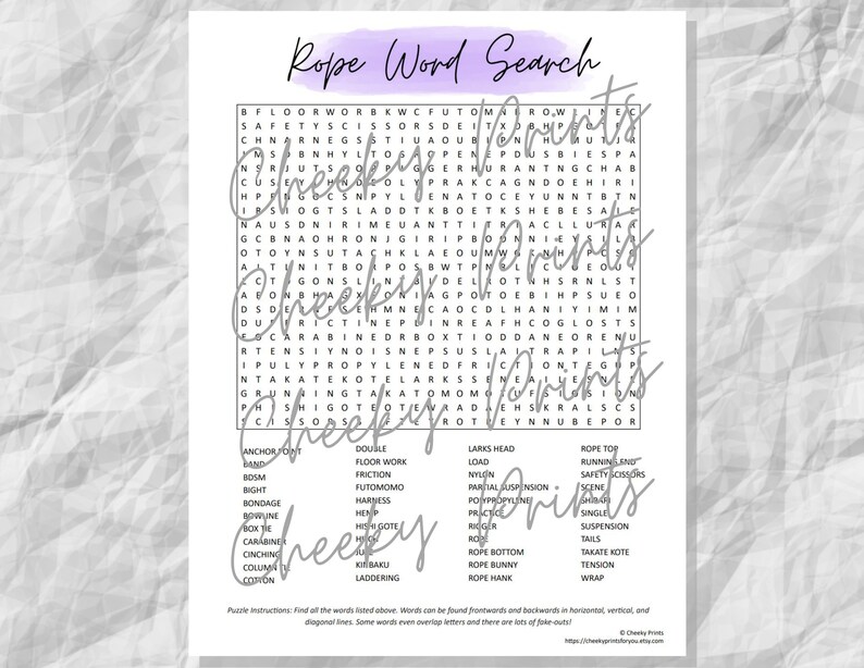 Kink BDSM Impact Rope Word Search Puzzle | Sexy Date Night Games | BDSM ...