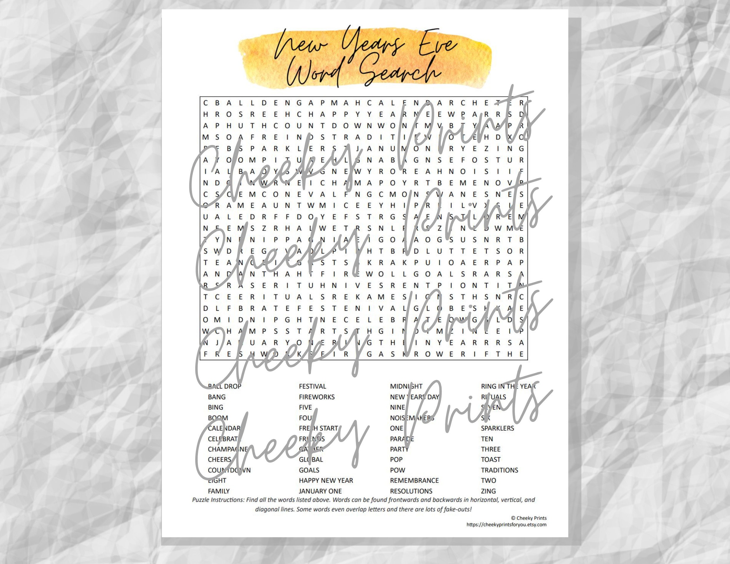New Years Eve Word Search Puzzle | New Years Eve Activities for Adults ...