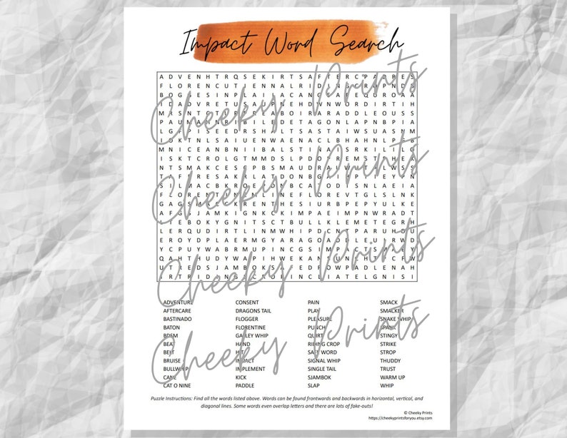 Impact Bdsm Word Search Puzzle Sexy Date Night Games Bdsm Sex Puzzle Game Night Activity Munch