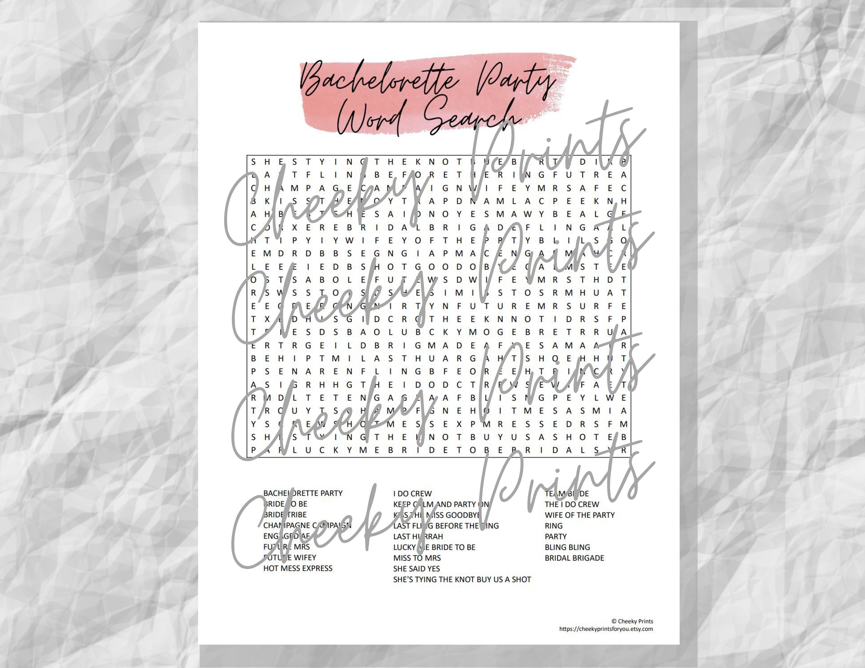 Bachelorette Party Word Search Puzzle Printable Party Games - Etsy