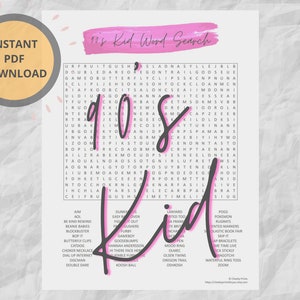90's Kid Word Search Puzzle | Printable Games | Instant Download | Hard ...