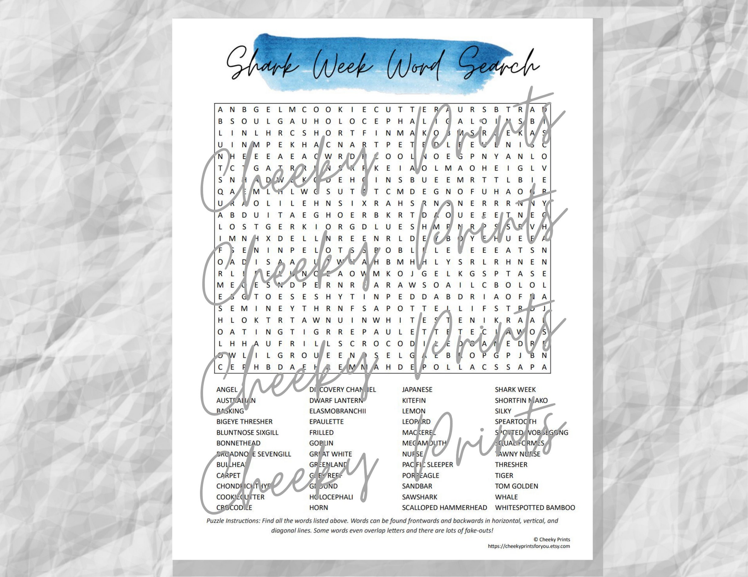 Shark Week Word Search Puzzle | Printable Party Games Activities ...